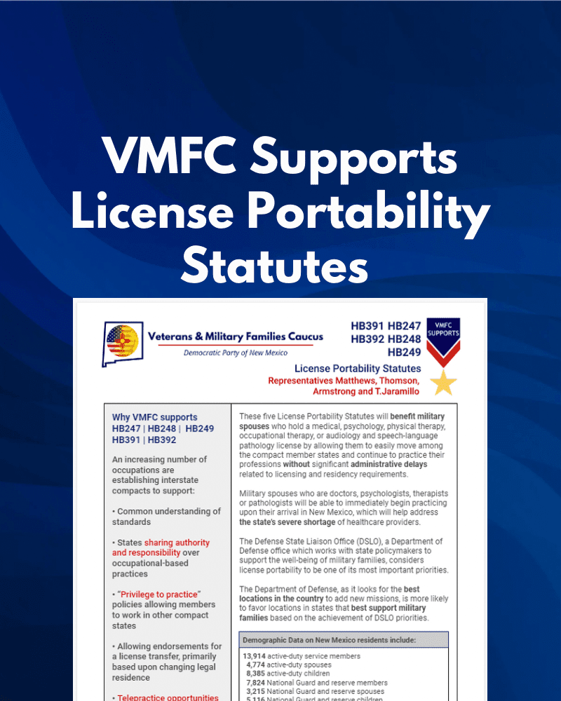 VMFC Supports License Portability Statutes - Veterans and Military ...